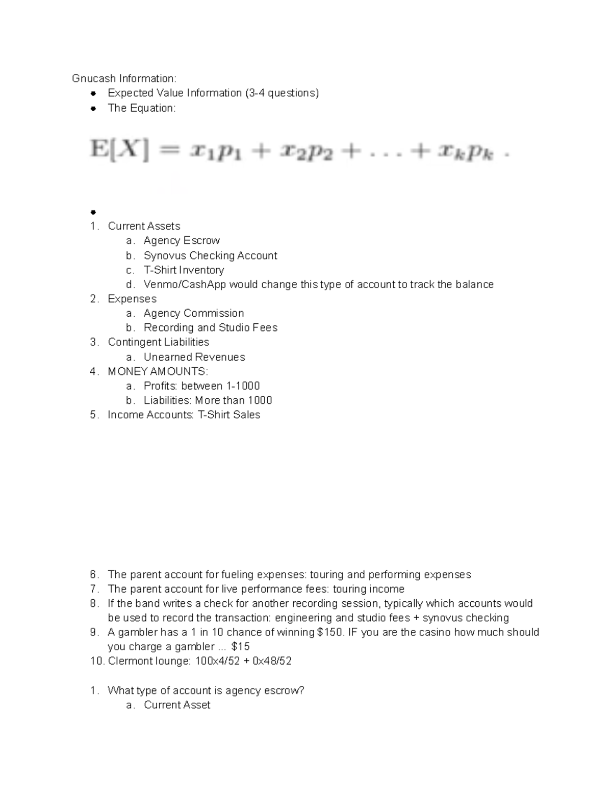 MBUS Test Full Study Guide - Gnucash Information: Expected Value ...