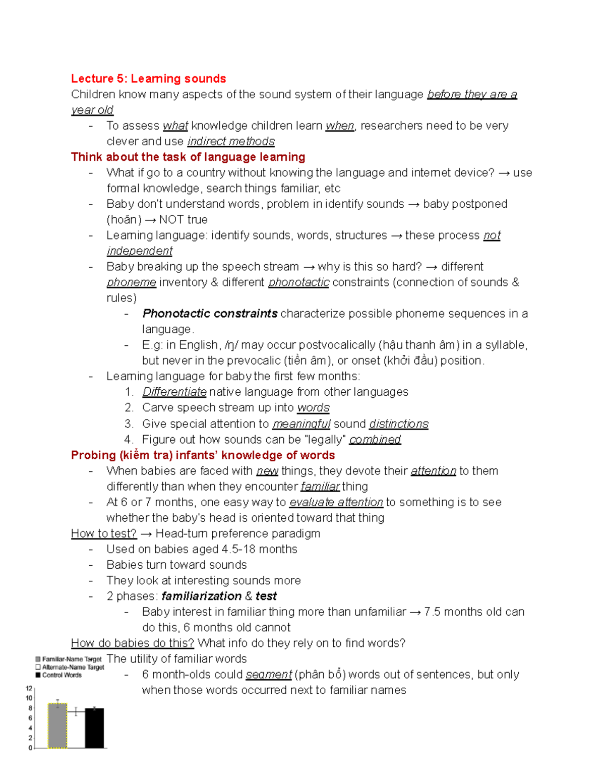 Psy 150 Language Notes - Lecture 5 - Lecture 5: Learning sounds ...
