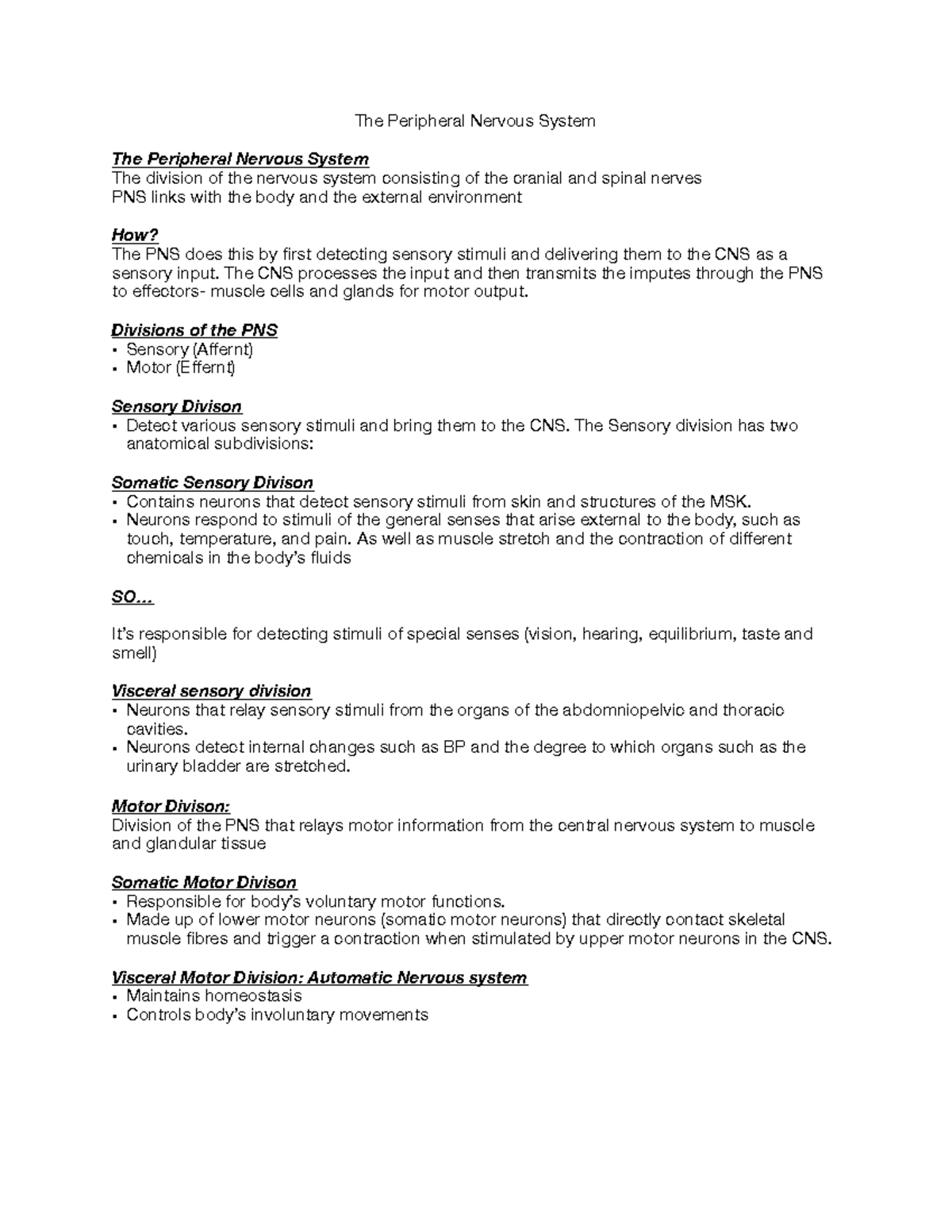 Peripheral Nervous System PDF - The Peripheral Nervous System The ...