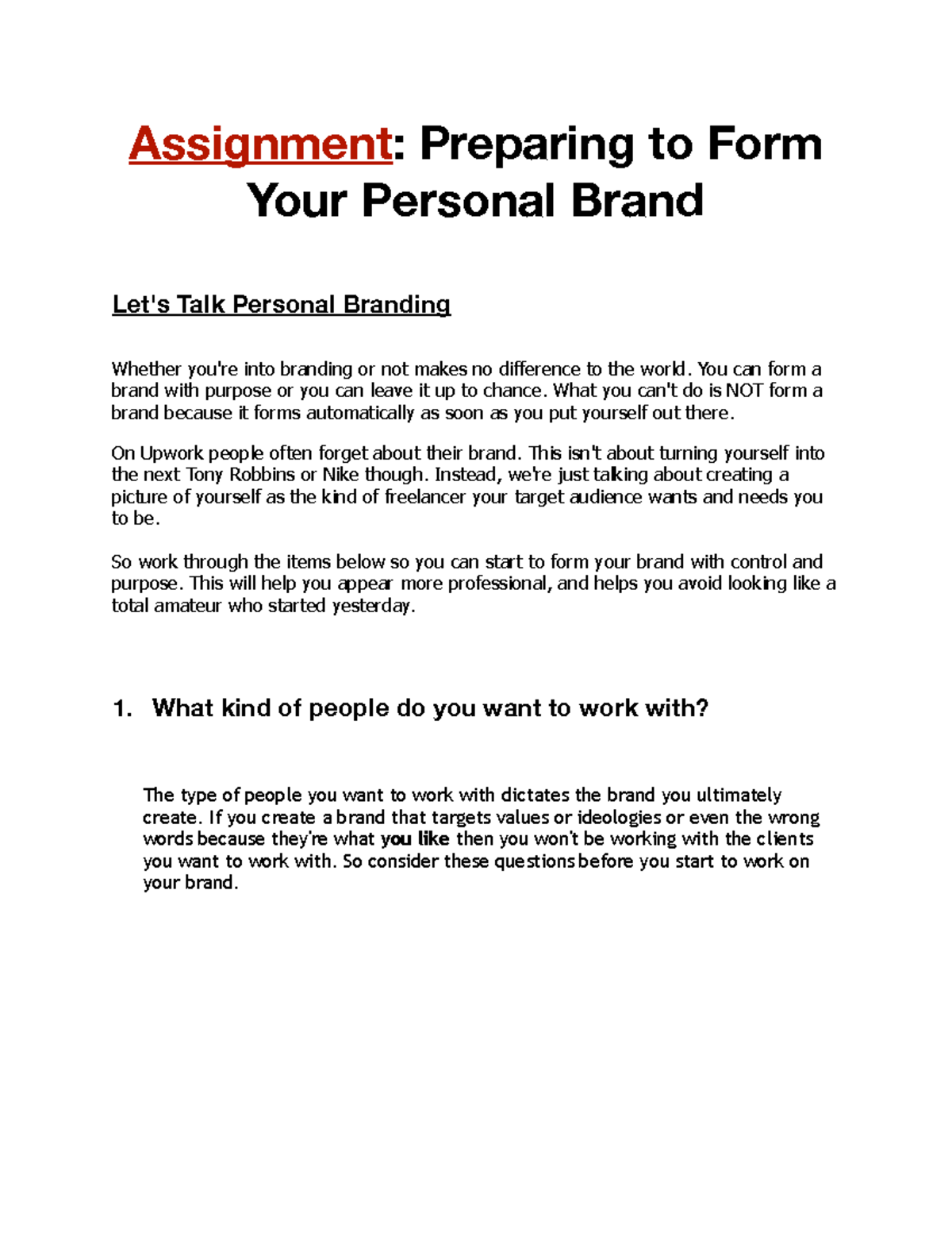 142 Assignment- Preparing to Form Your Personal Brand - Assignment ...