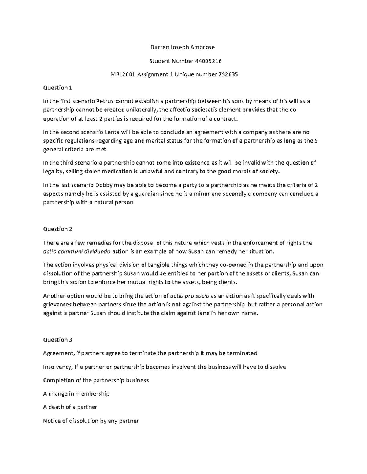 MRL2601 Assignment 1 - Darren Joseph Ambrose Student Number 44009216 ...