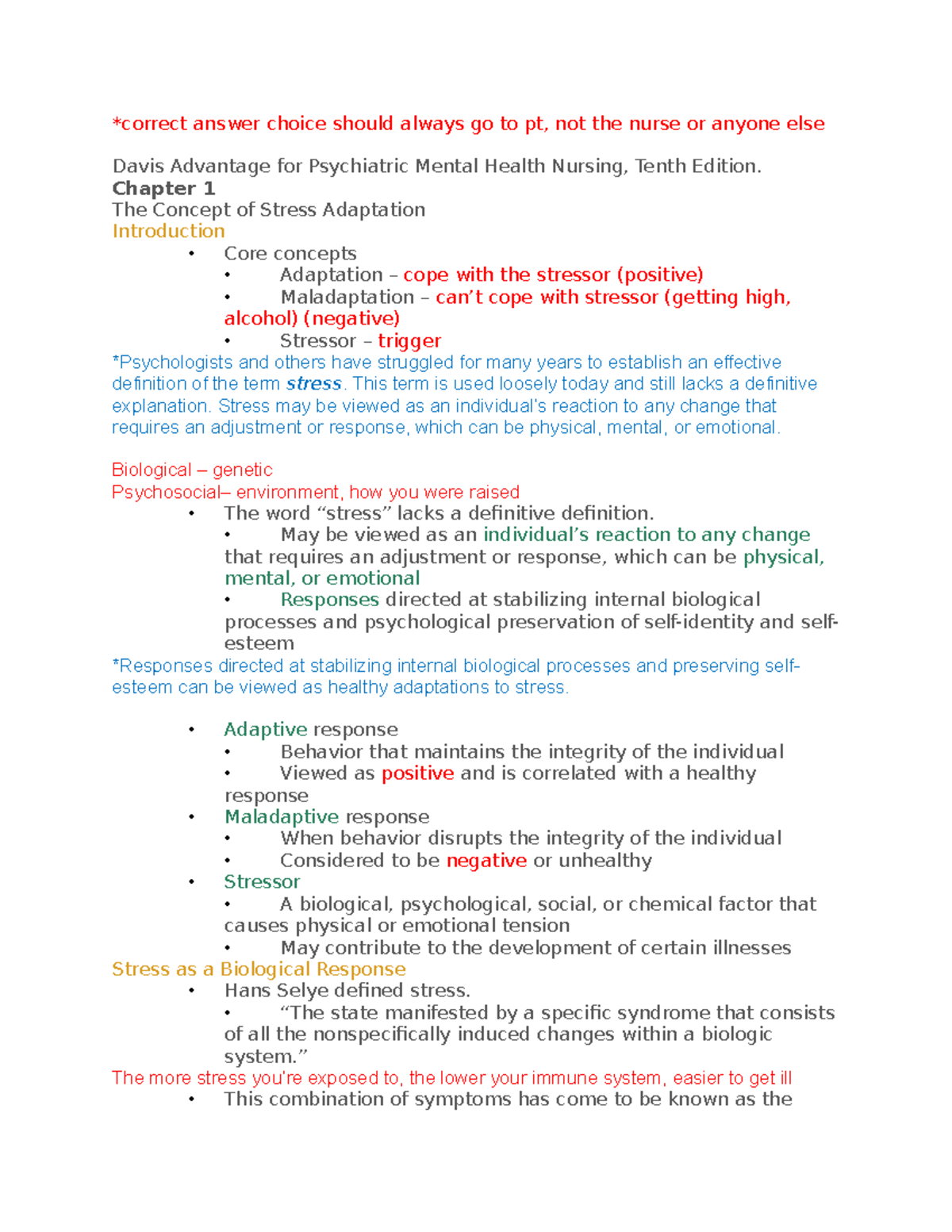 Psych exam 1 lecture notes - *correct answer choice should always go to ...