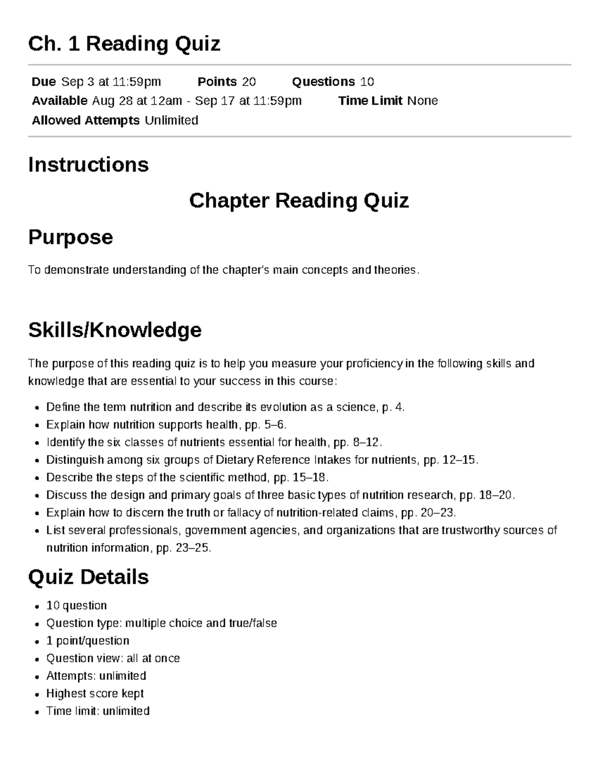 Ch. 1 Reading Quiz NTRS 3510 - Ch. 1 Reading Quiz Due Sep 3 at 11:59pm ...