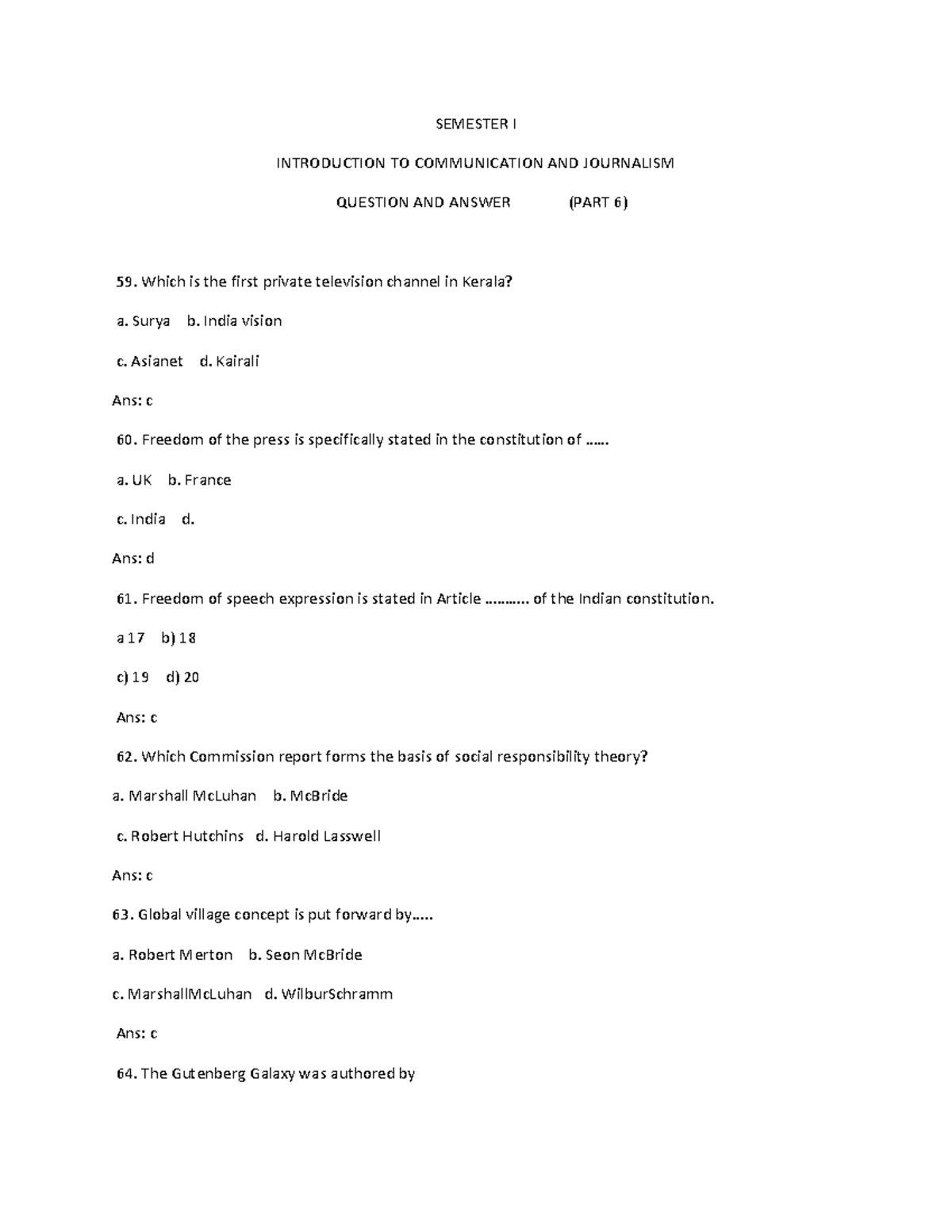 Semester I PART 6 - SEMESTER I INTRODUCTION TO COMMUNICATION AND ...