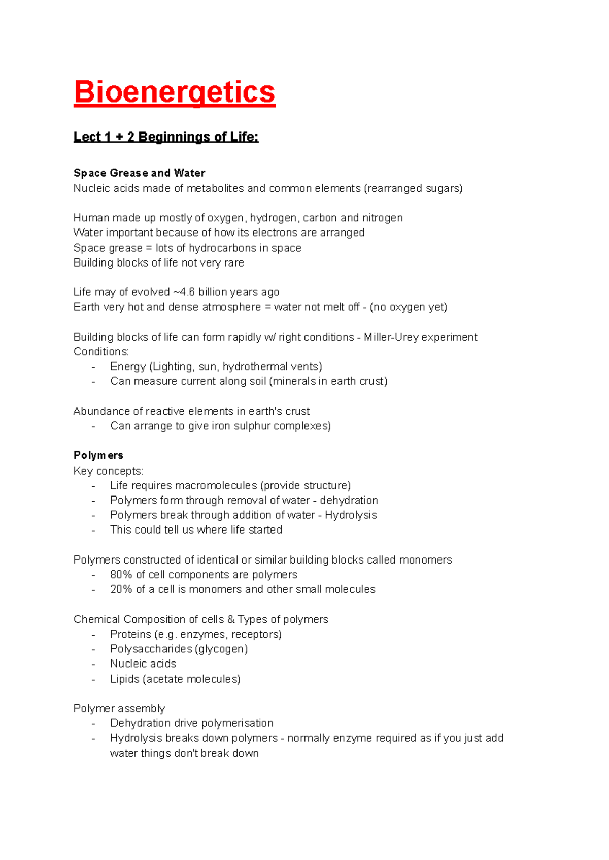 Biosci 101 Lecture 1-3 Notes - Bioenergetics Lect 1 + 2 Beginnings of ...