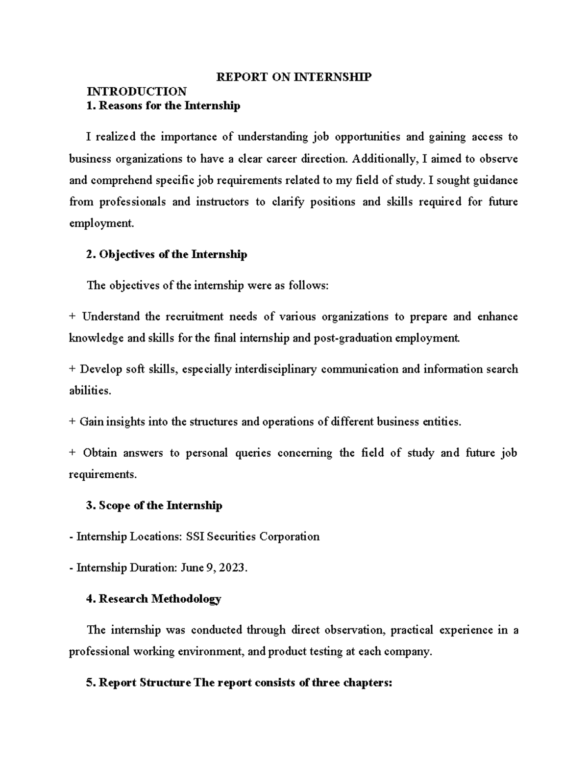 Report ON Internship - REPORT ON INTERNSHIP INTRODUCTION Reasons for ...