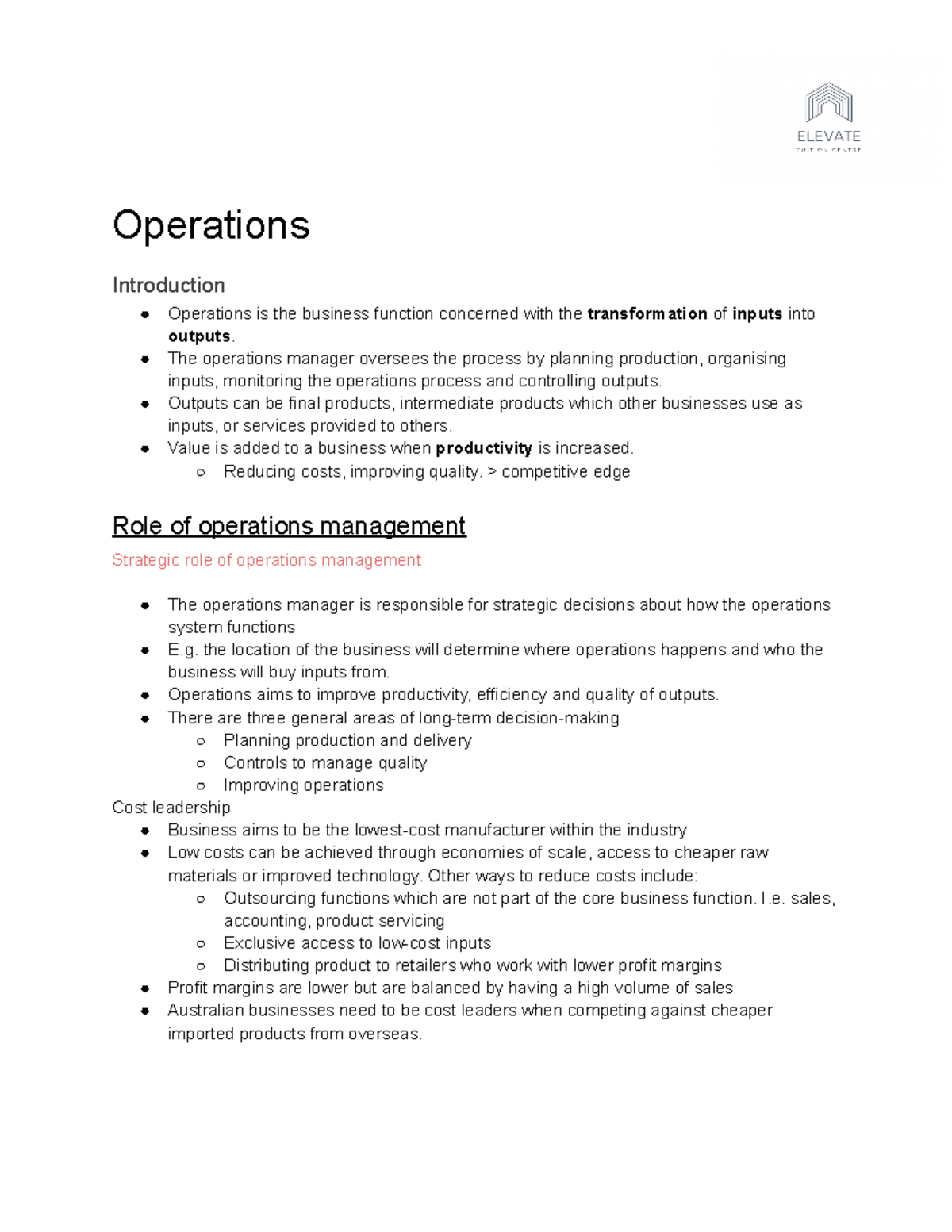 Business studies - HSC - Operations - Operations Introduction ...