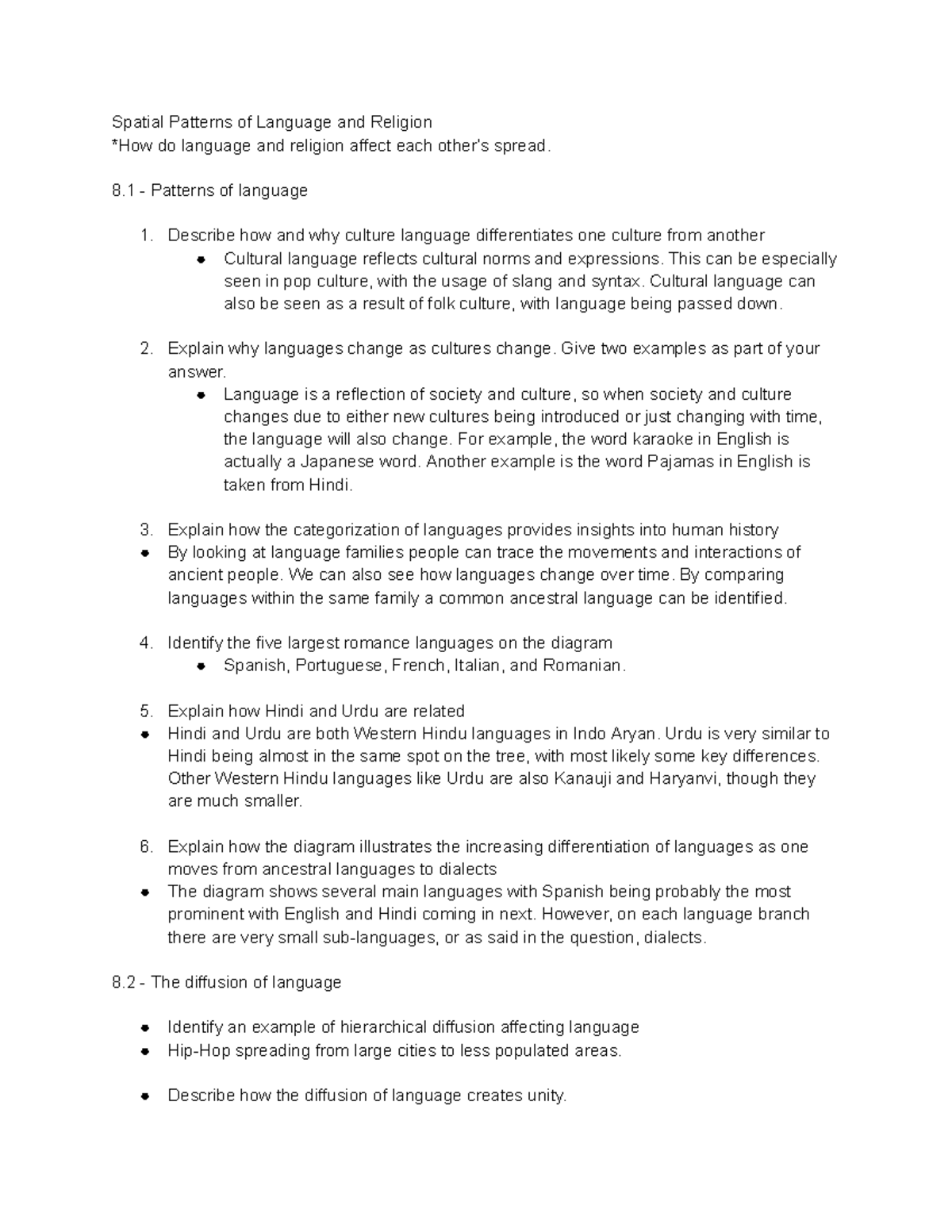 Chapter 8 APHG Notes - Spatial Patterns of Language and Religion *How ...