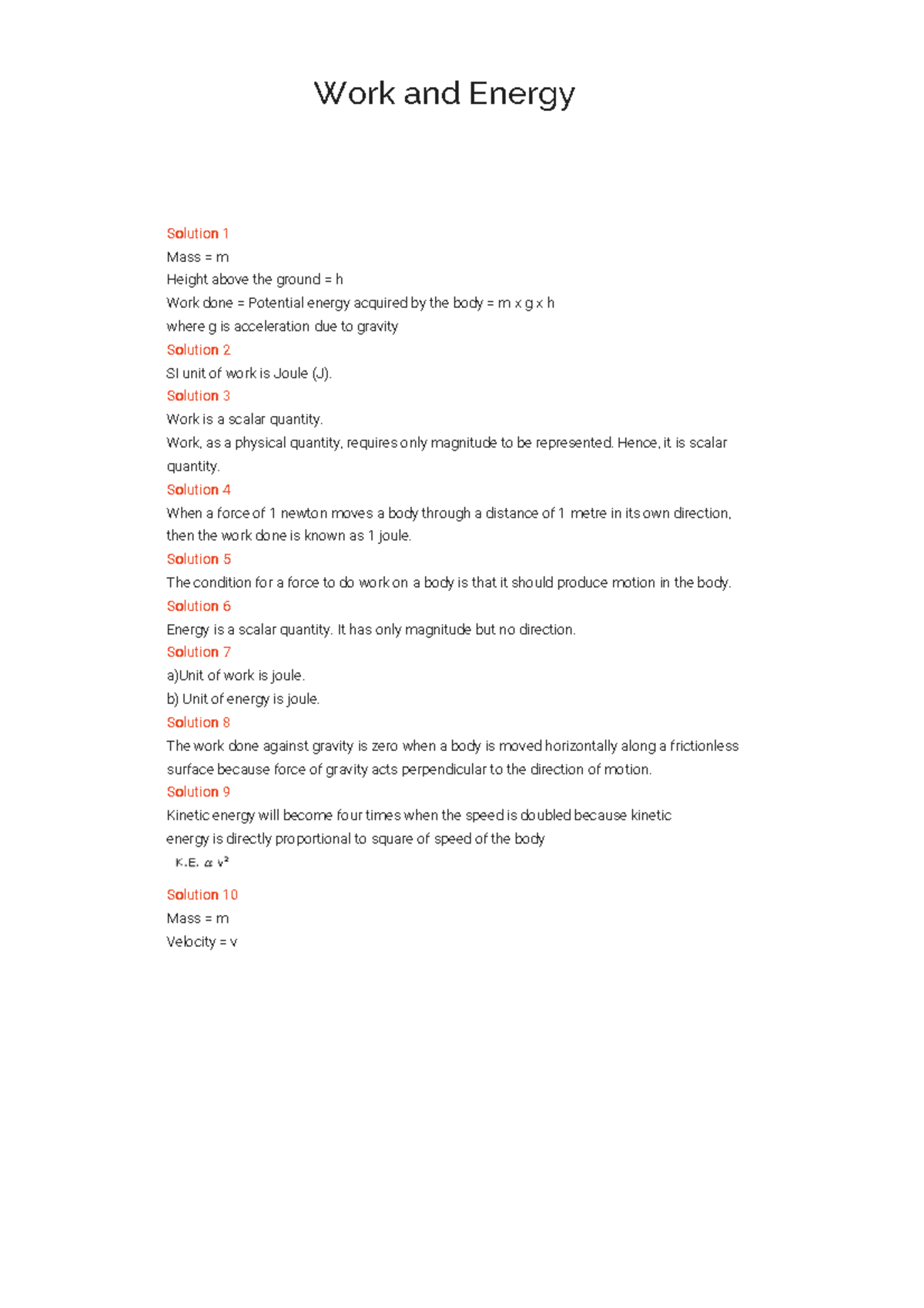 Chapter 4 Work and energy - SSoolluuttiioonn 11 Mass = m Height above ...