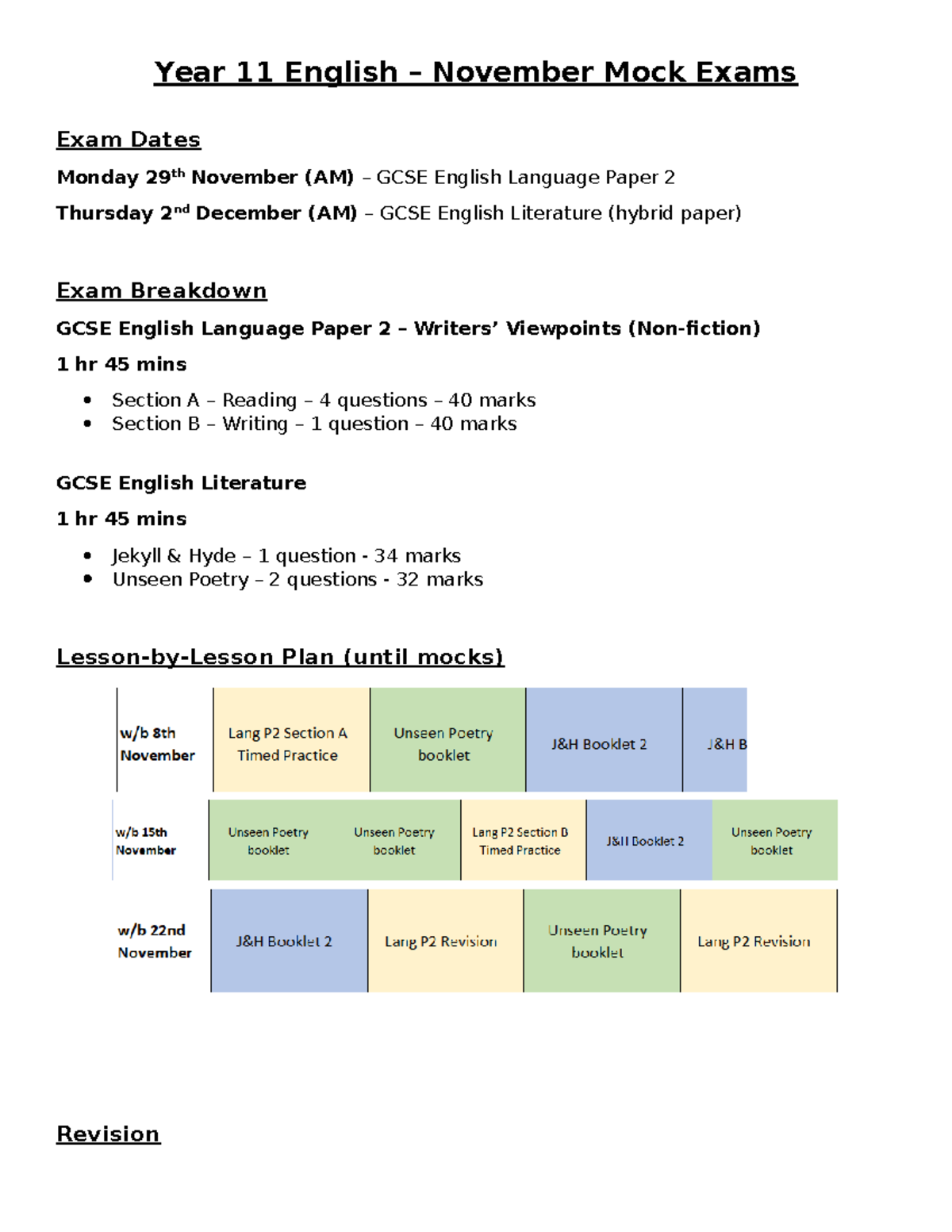 Y11 Revision Guide 2021 - Year 11 English – November Mock Exams Exam ...