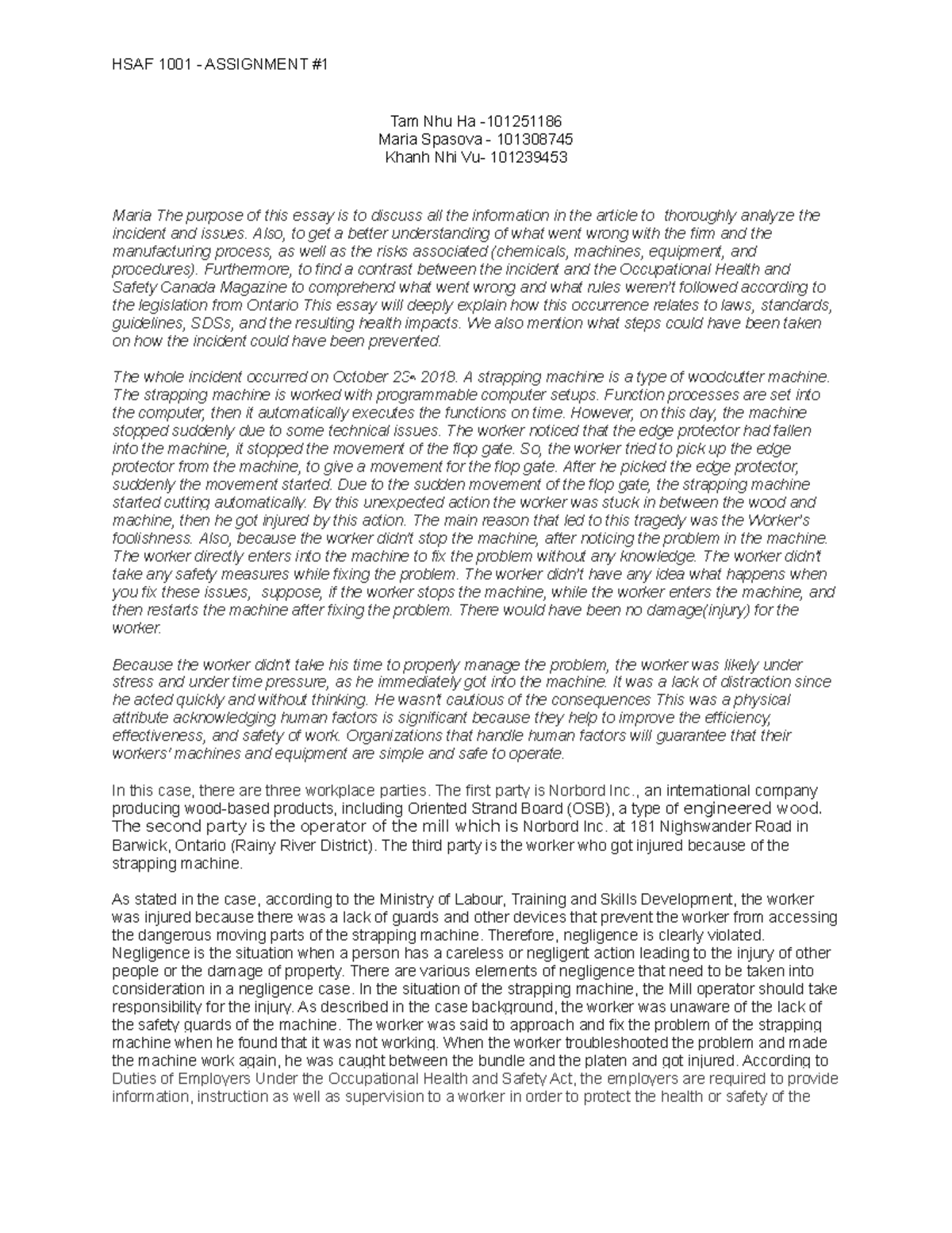 H&F Group Assignment 1 - HRM843 - Seneca College - Studocu