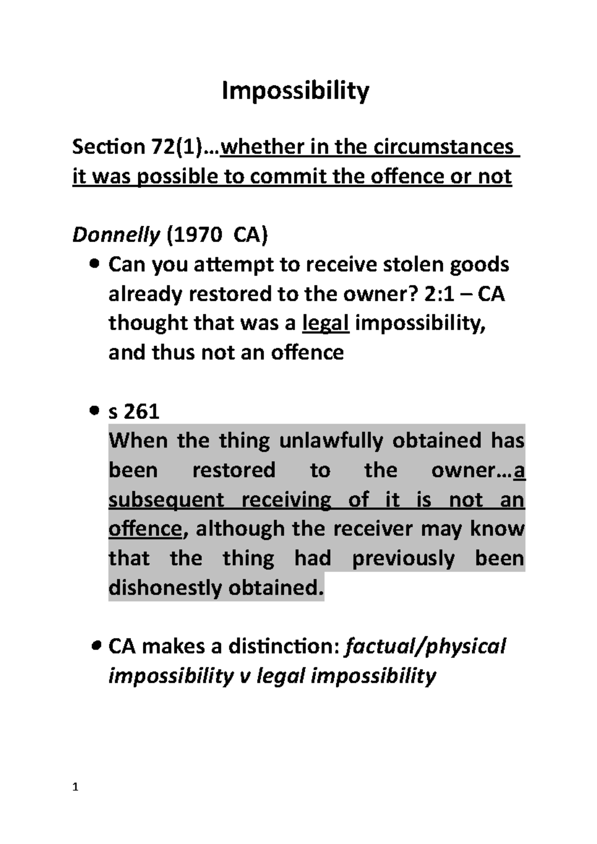 Attempt - notes on impossibility - Impossibility Section 72(1).. in the ...