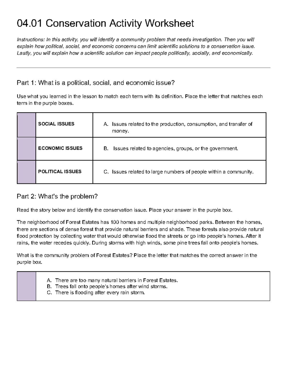 4 01 Conservation Activity Worksheet - 0 4 Conservation Activity ...