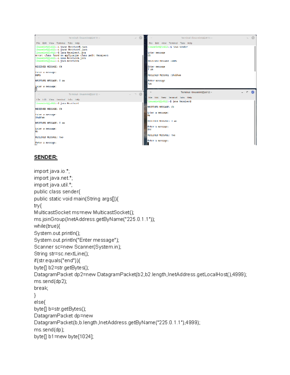 CN d3 practical lab - SENDER: import java.; import java.; import java ...