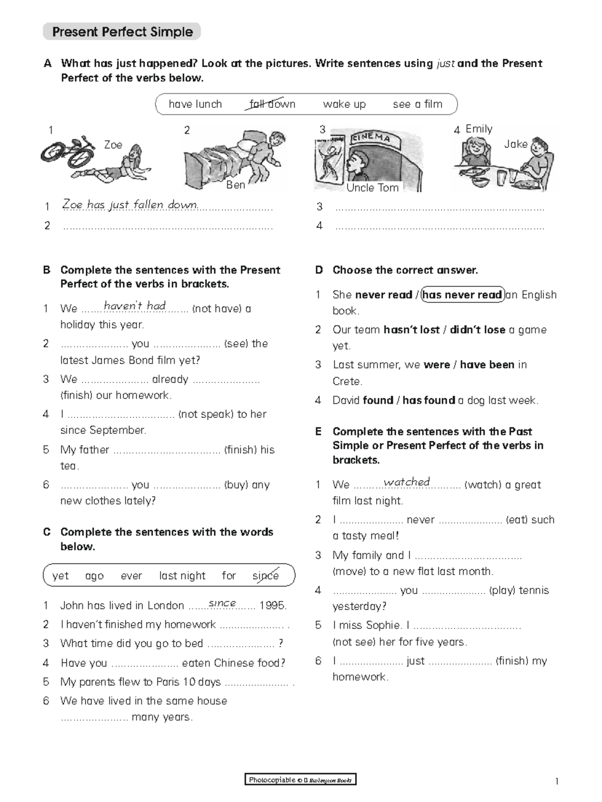 Present Perfect 2 - dss - Photocopiable © B Burlington Books 1 Present ...