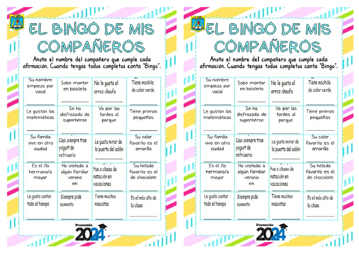 Bingo Compañeros 2024 - elaboración ficha - BARRETO EL BINGO DE MIS EL ...