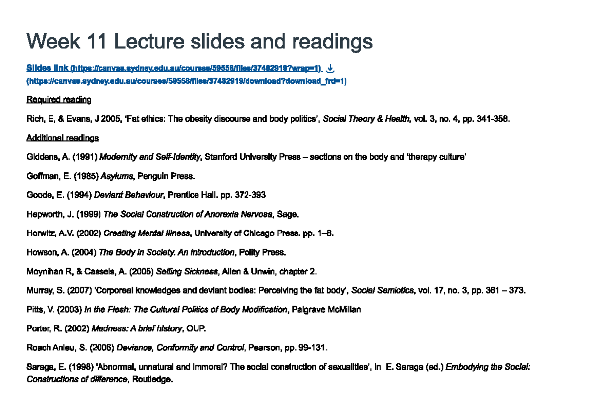 Socio- week 11 - Week 11 lec - Week 11 Lecture slides and readings Slides link Required reading ...