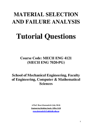 Tutorial Questions - Material Selection AND Failure Analysis - MATERIAL ...