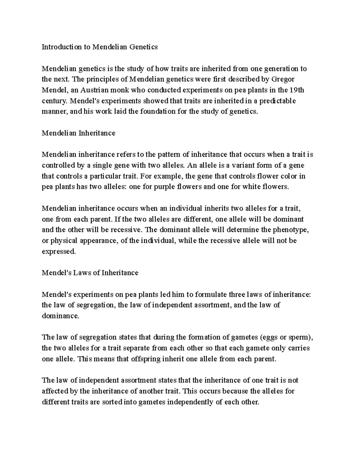 Mendelian Genetics Notes 1- Google Docs - Introduction to Mendelian ...