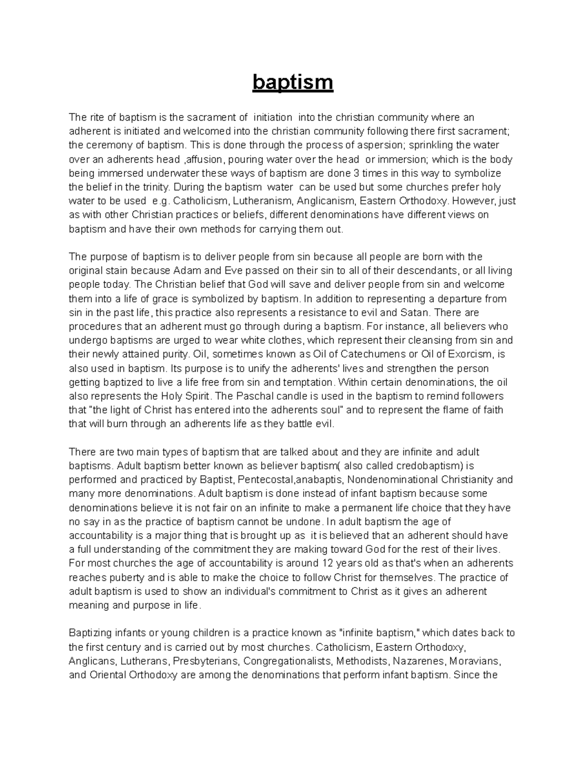 Midori Delaney - Baptism DOT Point Notes - baptism The rite of baptism ...