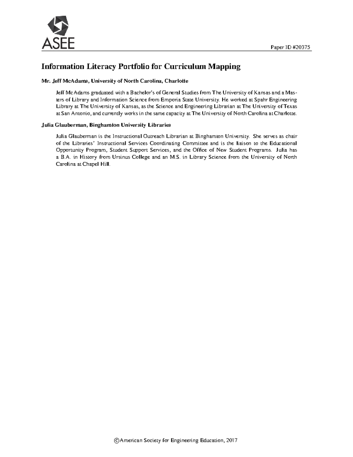 Information literacy portfolio for curriculum mapping - Paper ID ...
