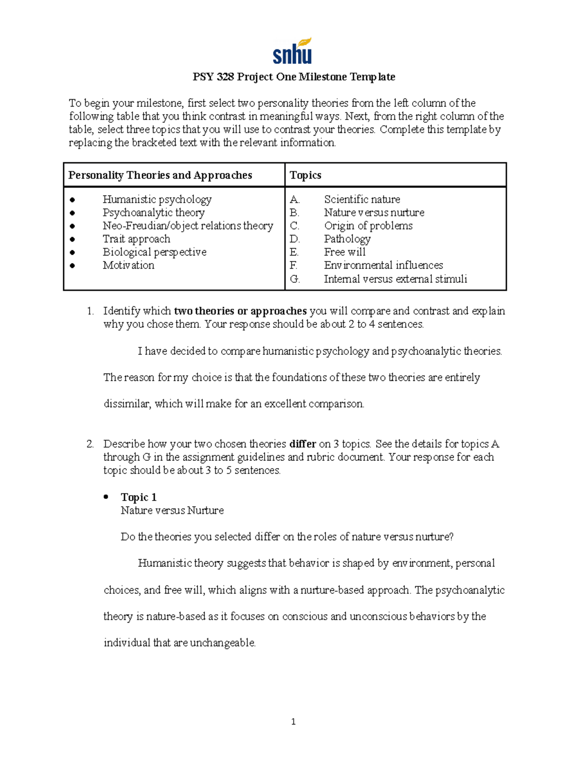 PSY 328 4-2 Project One Milestone Template - Next, from the right ...