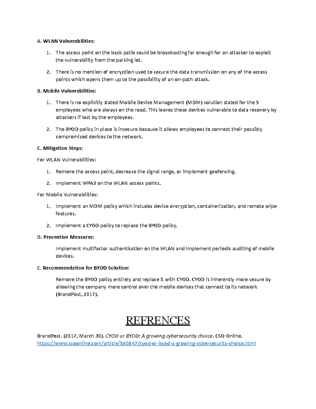 Task 2 - This is my performance assessment for c844 - A. WLAN Vulnerabilities: 1. The access ...