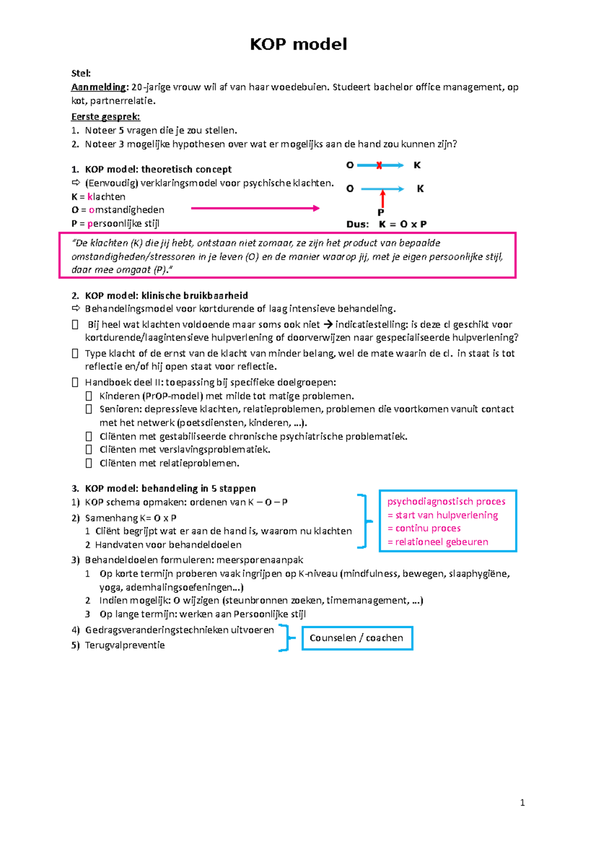 Psychodiagnostiek volwassenen - 2 KOP - KOP model Stel: Aanmelding: 20 ...