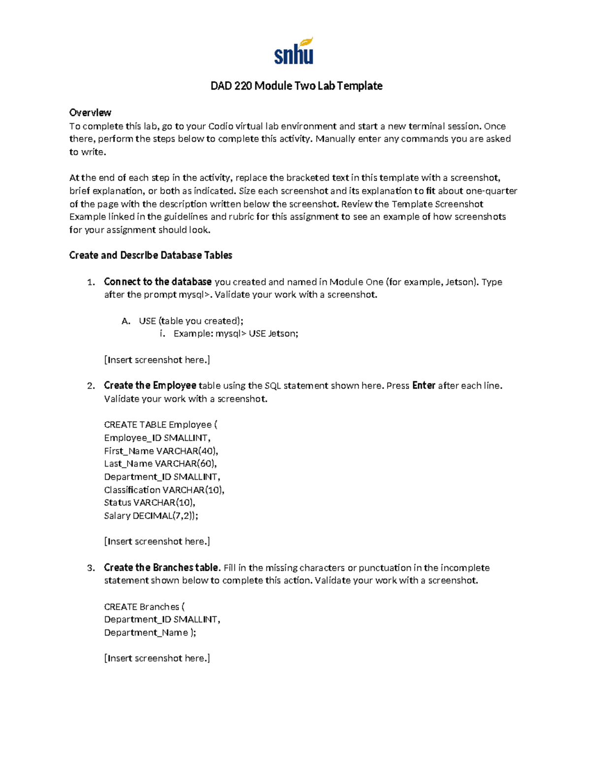 DAD 220 Module Two Lab Template - DAD 220 Module Two Lab Template Overview To complete this lab ...