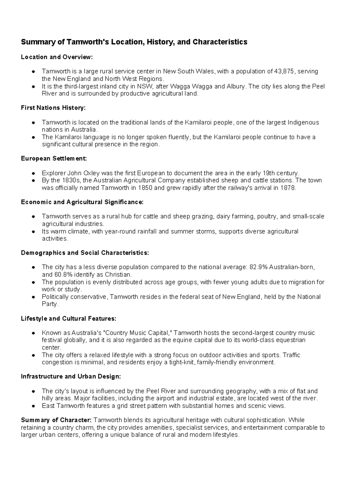 GEO Notes - need uploads for premium - Summary of Tamworth's Location ...