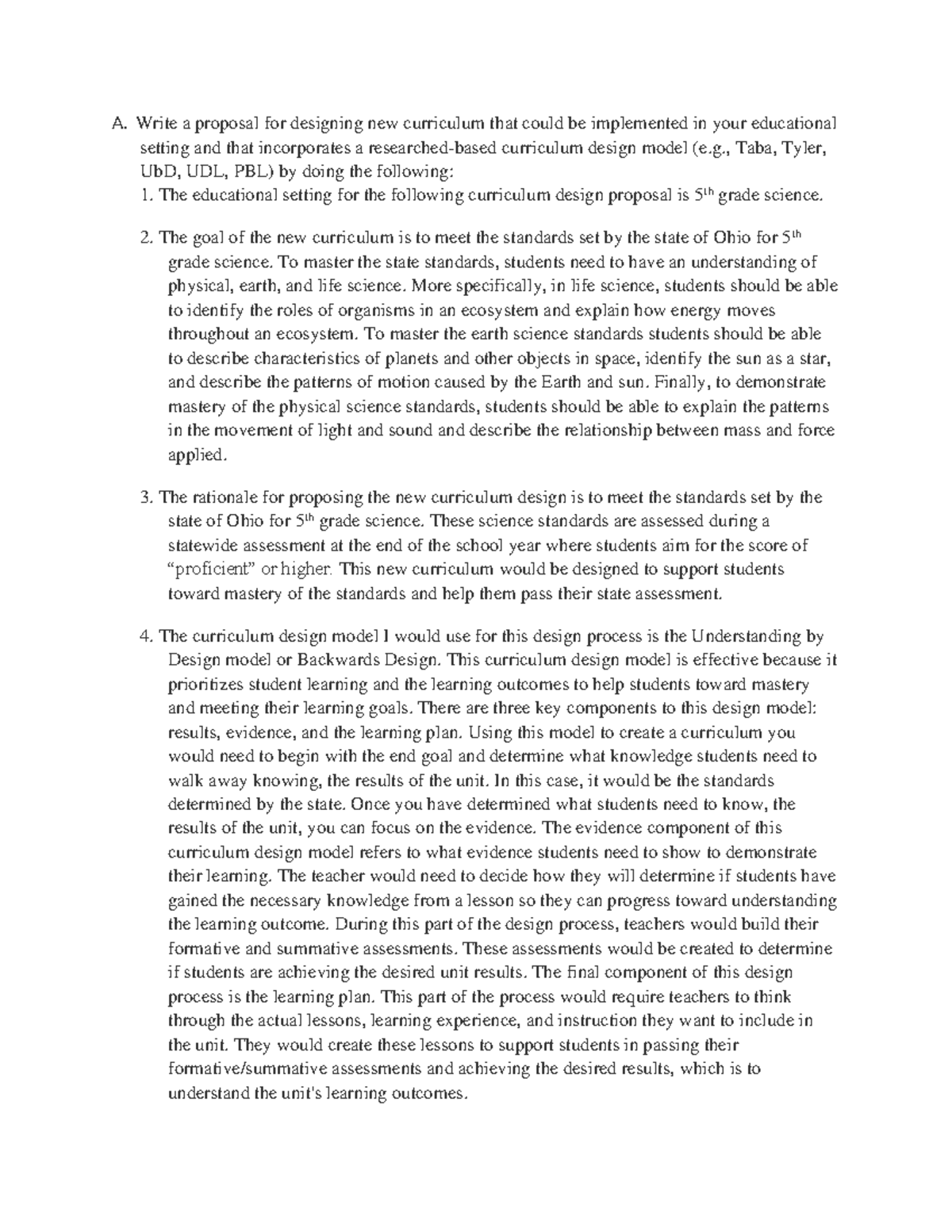 D631 - Task 1 - A. Write a proposal for designing new curriculum that ...