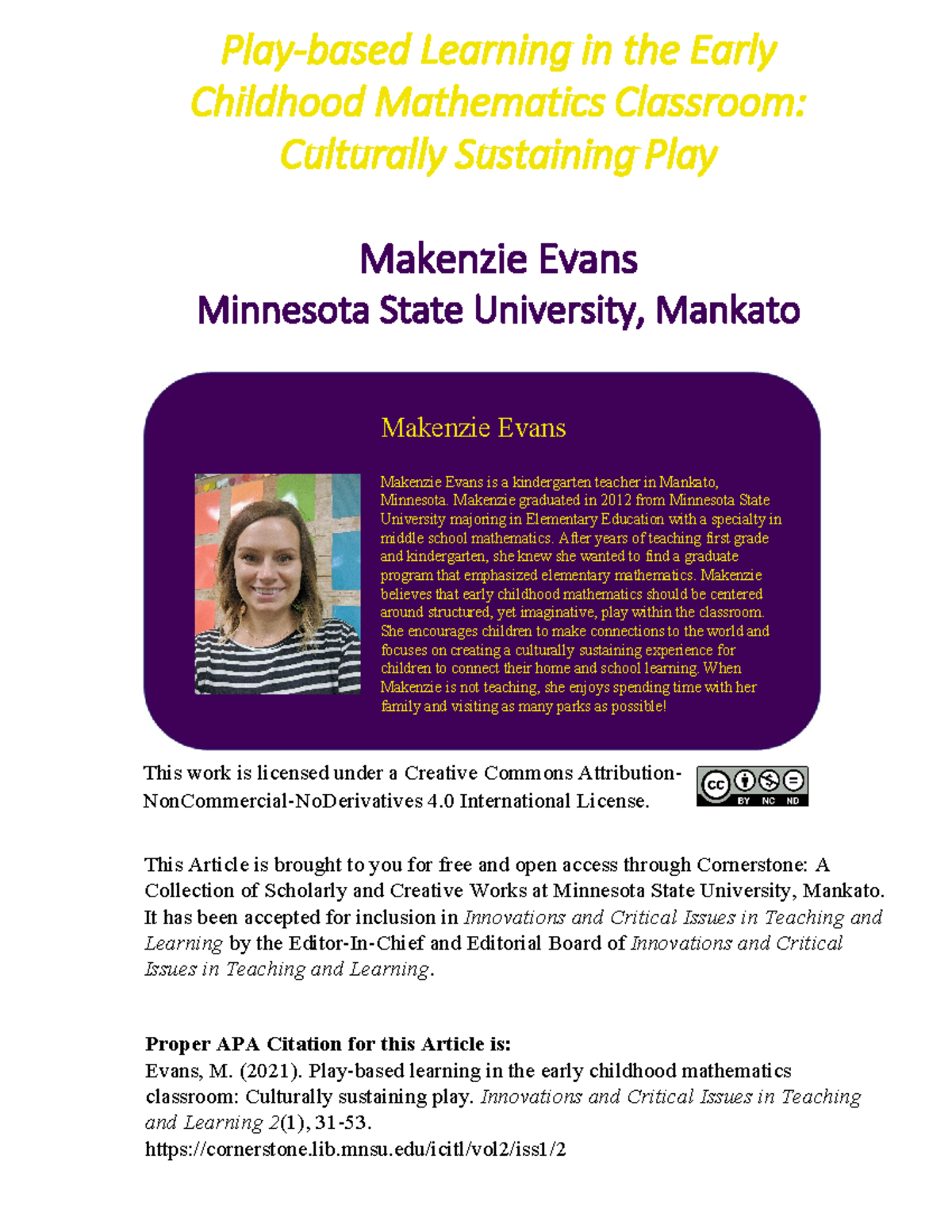 Play-based Learning in the Early Childhood Mathematics Classroom - Play ...