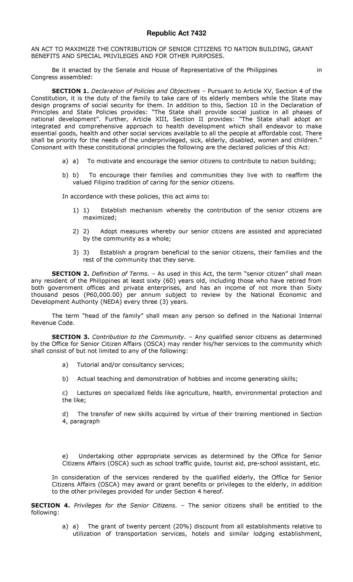 RA 7432 - Republic Act 7432 - Studocu