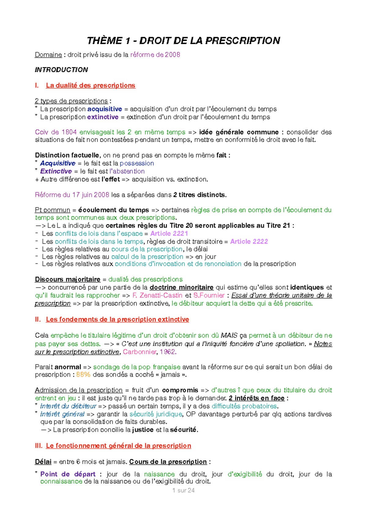 Fiches - prescription - THÈME 1 - DROIT DE LA PRESCRIPTION Domaine ...