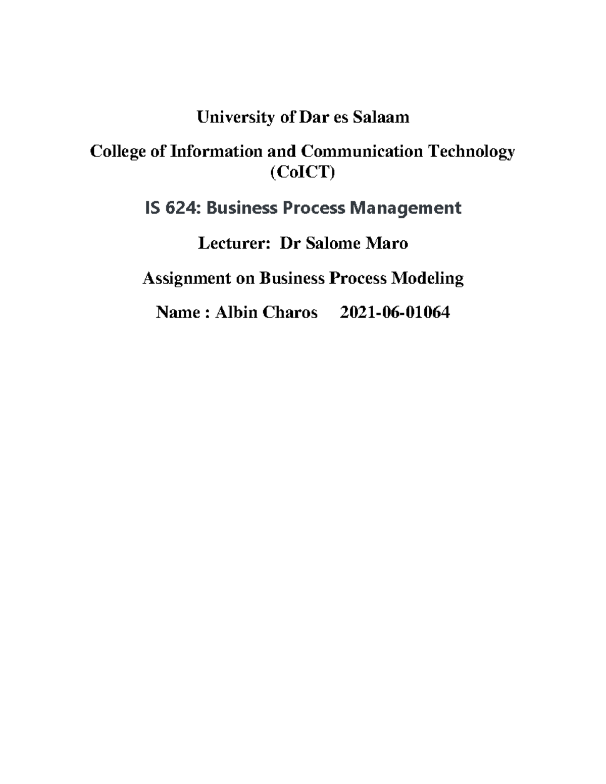 Business Process Management Assignment Lms University Of Dar Es