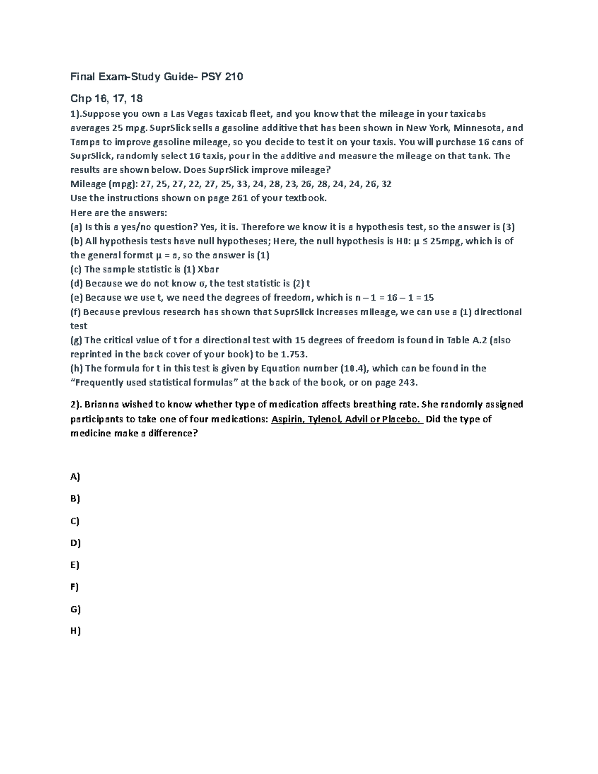 Final Exam Psy 210 Study Guide - Final Exam-Study Guide- PSY 210 Chp 16 ...