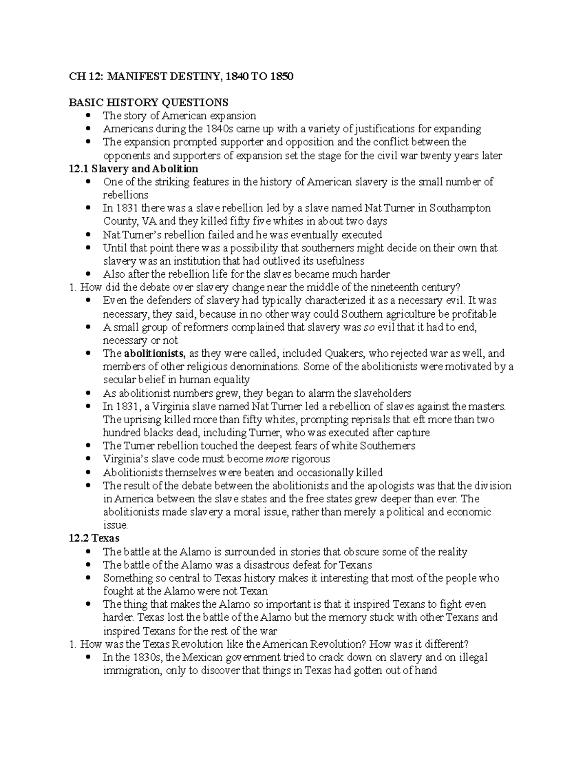 CH 12- Manifest Destiny 1840 to 1850 - CH 12: MANIFEST DESTINY, 1840 TO ...