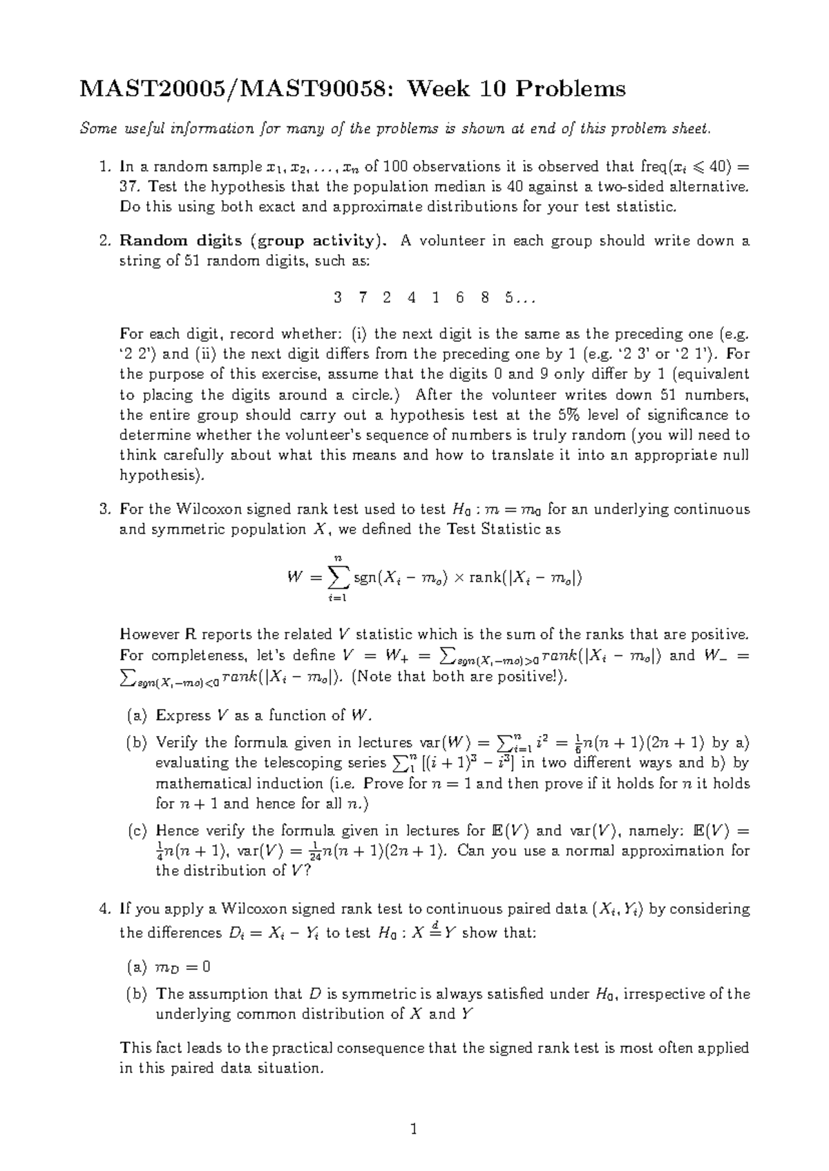 Tutorial week10 problems 2 - MAST20005/MAST90058: Week 10 Problems Some ...