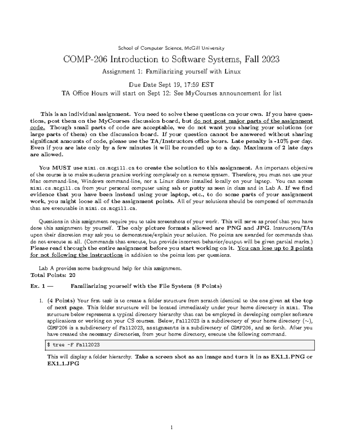 Comp206 f2023 assign 1 - School of Computer Science, McGill University COMP-206 Introduction to ...