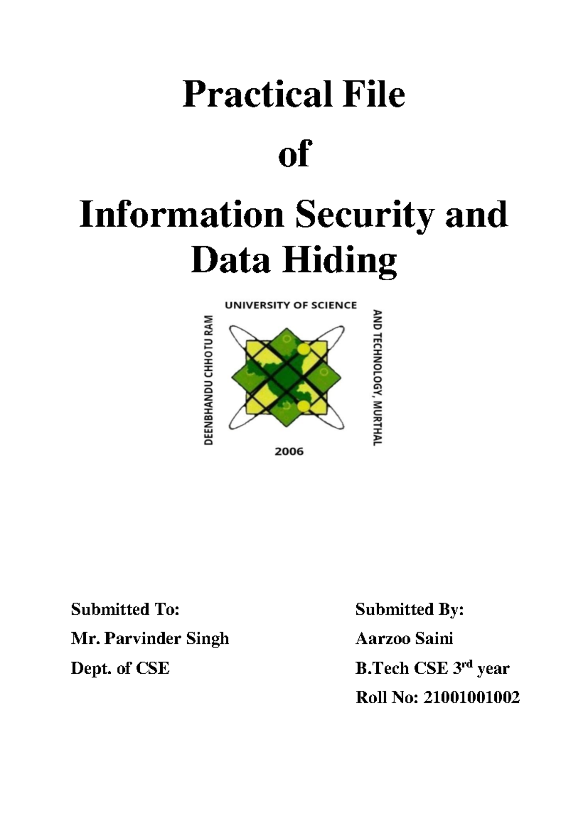 Isdh Isdh File Cmputer Science And Engineering Practical File Of Information Security And