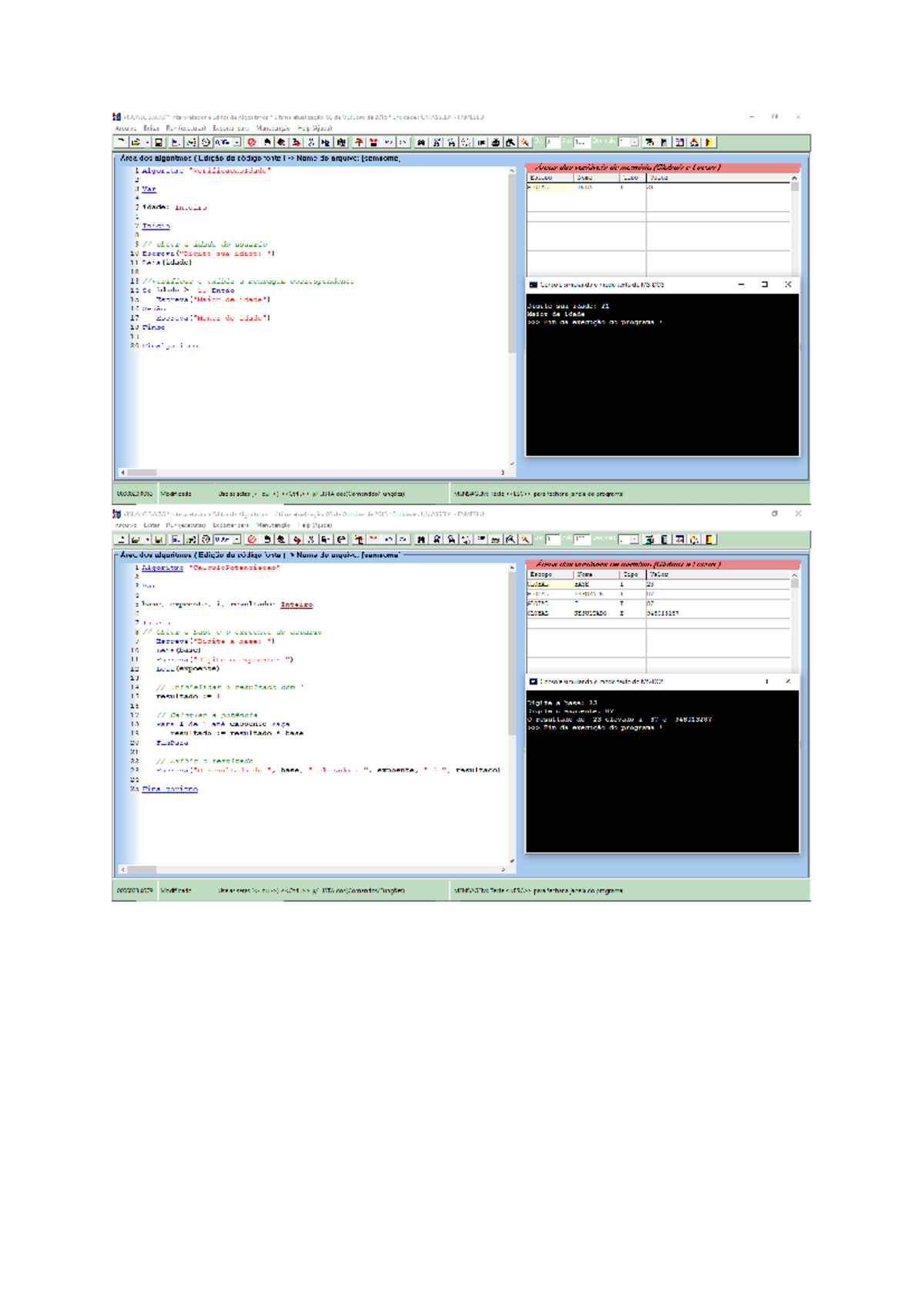 Documento 1 - Abrir a interface da ferramenta VisualG - Criar o ...