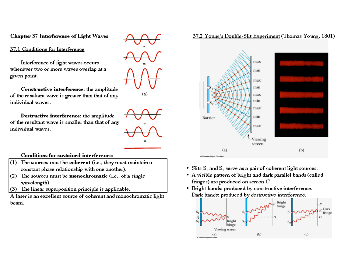 Chapter 37A - INTERFERENCE OF LIGHT WAVES - Chapter 37 Interference of ...