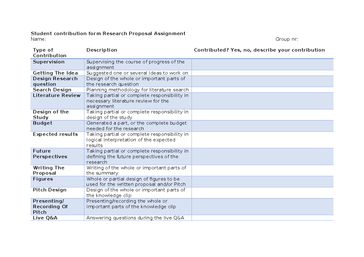 Student contribution form RPA - Student contribution form Research ...