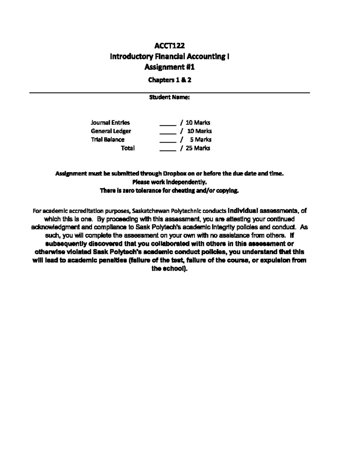 ACCT122 First Assignment - BUS 285 - Studocu