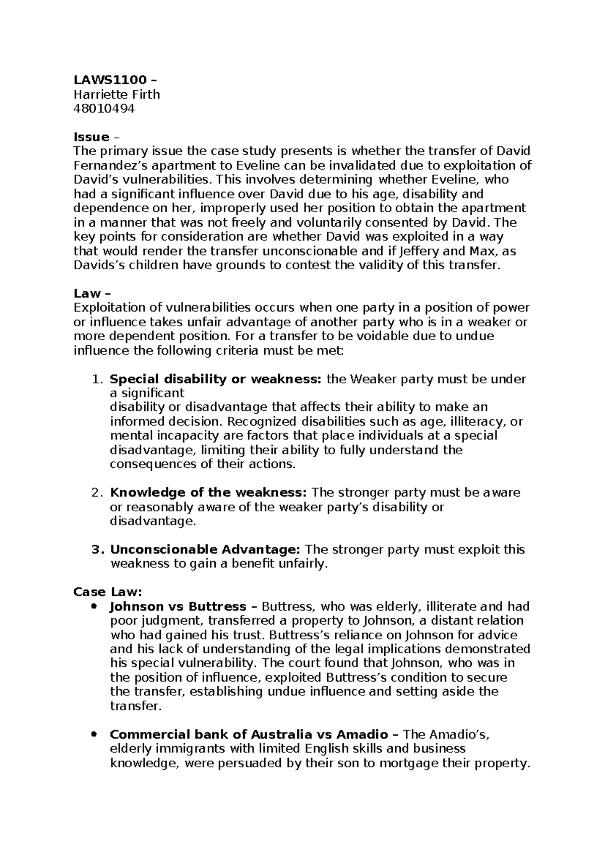 LAWS1100-Tutorial 7 - tut 7 assessed - LAWS1100 – Harriette Firth ...