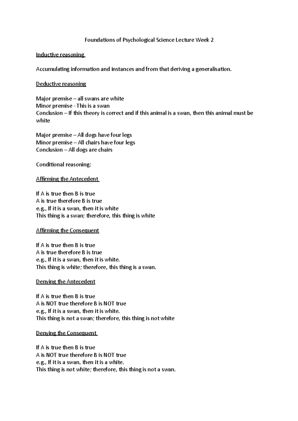 Week 2 - Inductive and Deductive Reasoning Lecture - Foundations of ...