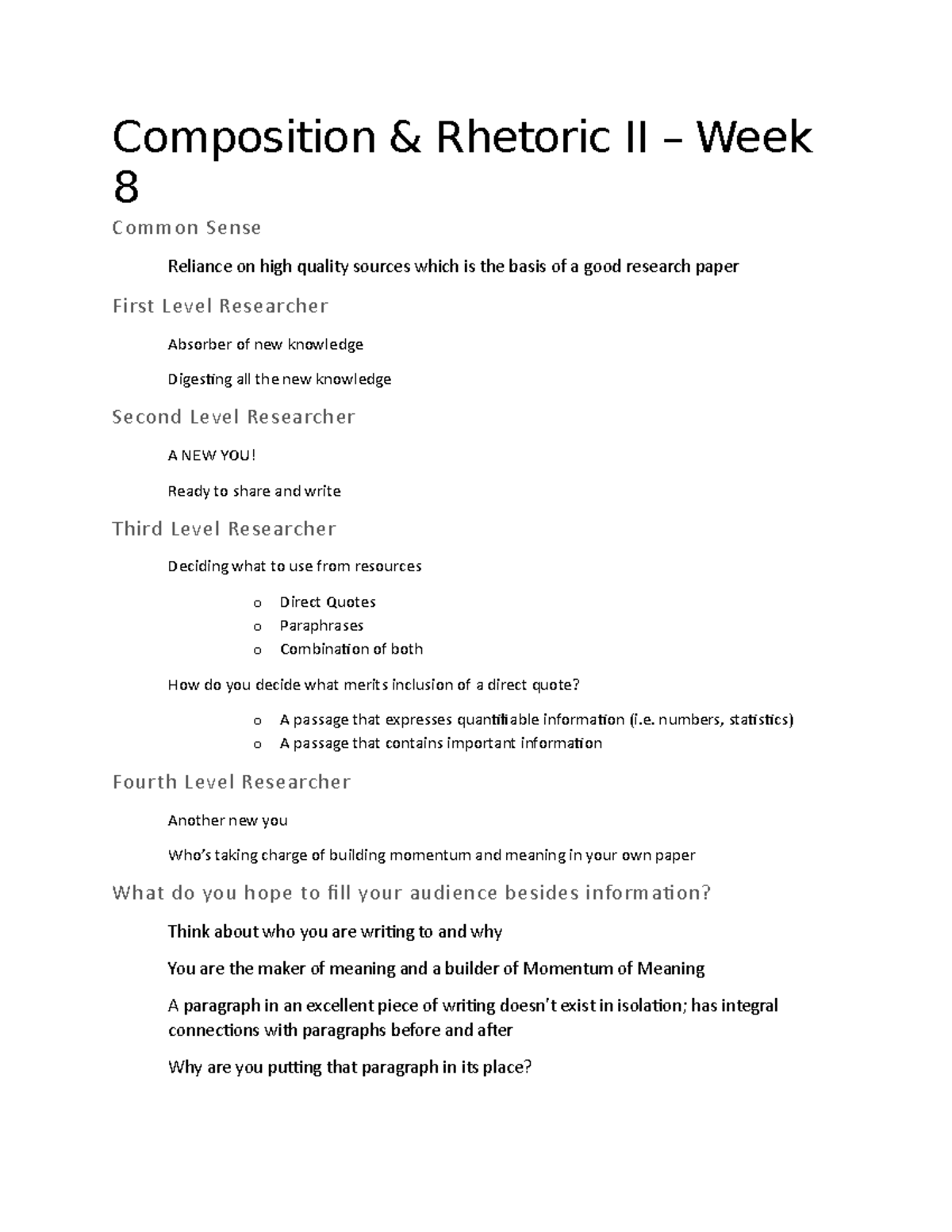 WRD 104 Week 8 - Lecture notes 7 - Composition & Rhetoric II – Week 8 ...