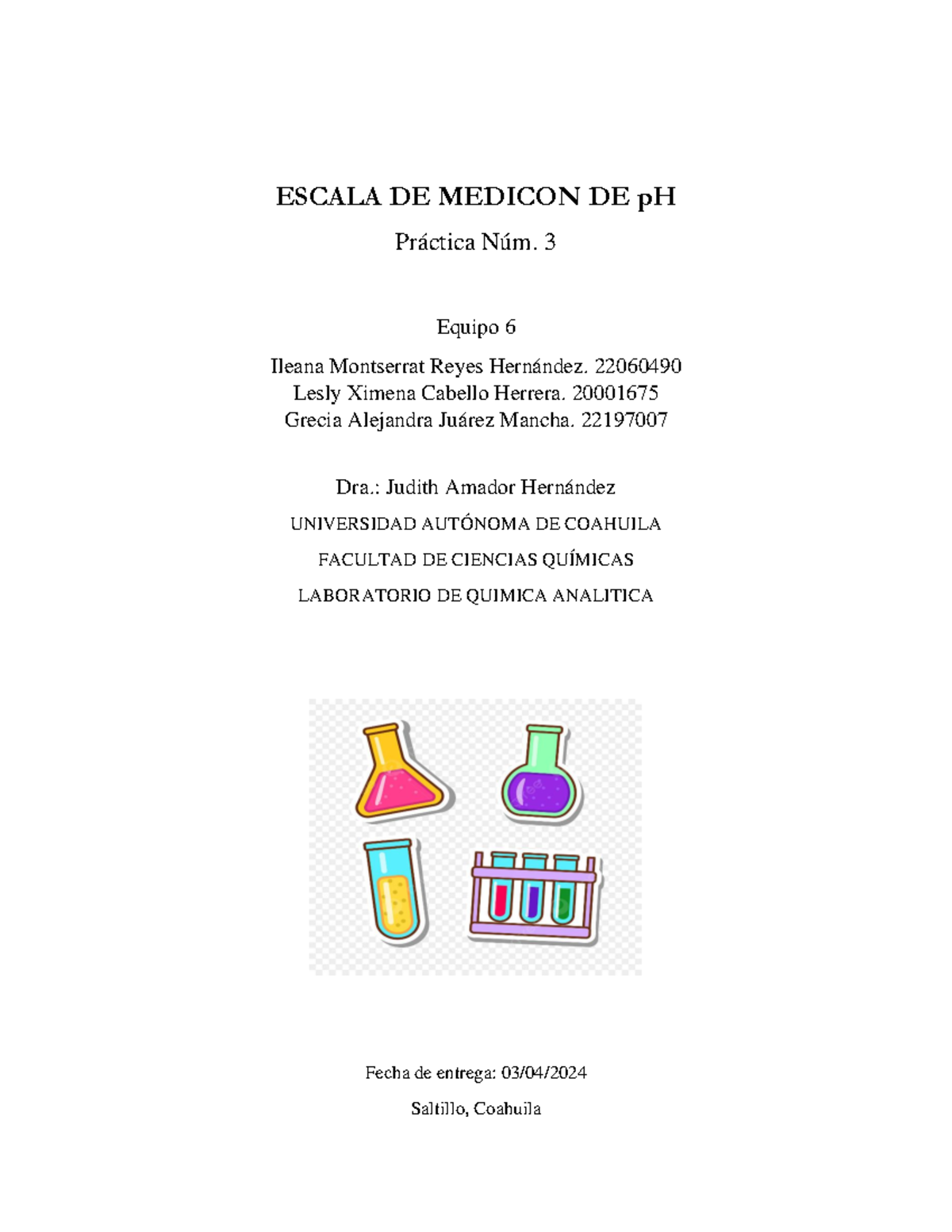 Reporte practica 3, quimica analitica - ESCALA DE MEDICON DE pH ...