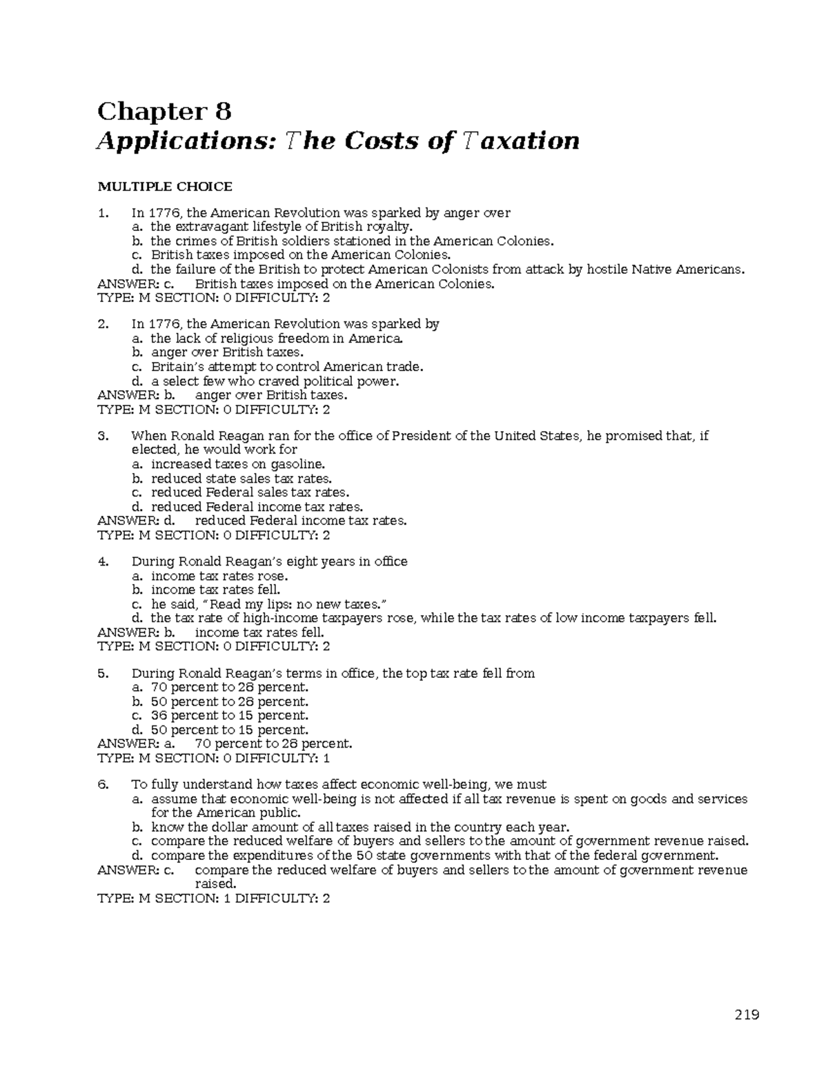 Chapter 8 - test bank - Chapter 8 Applications: The Costs of Taxation ...