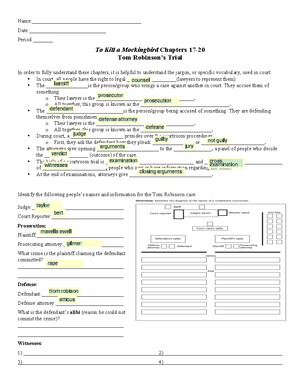 G.O - The Trial of Tom Robinson - Name: Date: Period: To Kill a ...